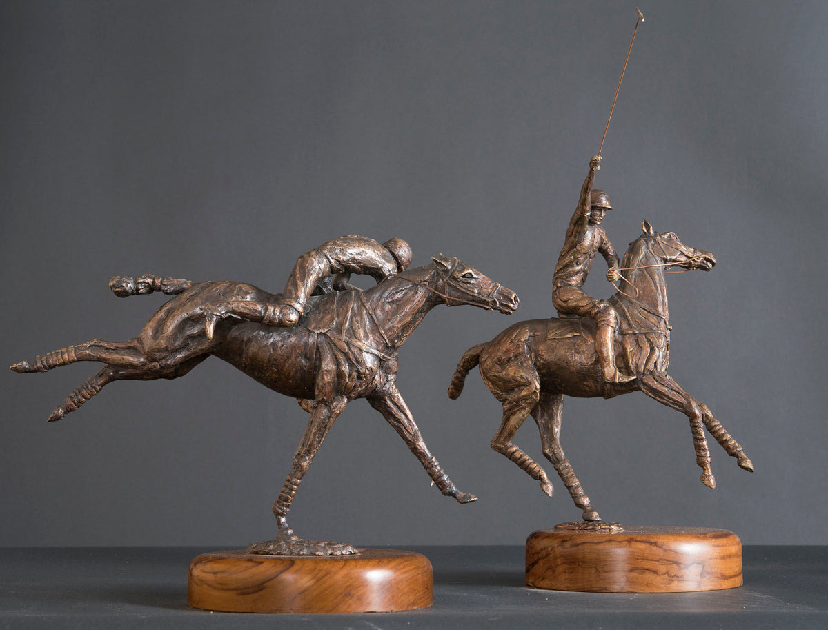 "Going for It" + "Forehand Offside" polo bronze sculpture by Jan ...